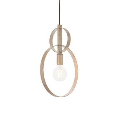 Antique Silver Double Hoop Ceiling Pendant Light Fitting - Hammered ...