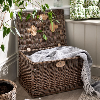 Antique Wash Wicker Chest Indoor Storage Basket Hamper