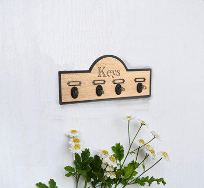Antique Wooden Key Hook Display,4 Hooks | DIY at B&Q