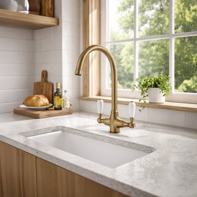 Antiquity Antique Brass Kitchen Mixer Tap with Swan Spout and Dual ...