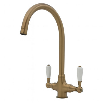 Antiquity Antique Brass Kitchen Mixer Tap with Swan Spout and Dual ...