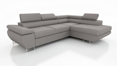 Anton Large Corner Sofa Bed in Light Grey Right Facing | DIY at B&Q