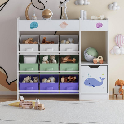 Anya Ocean Theme Bookshelf Large 3 Tier Kids Toy Organiser with Bins ...