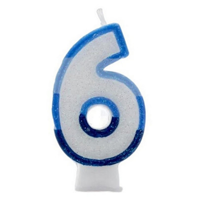 Apac Number 6 Glitter Candles (Pack of 6) Blue/White (One Size)