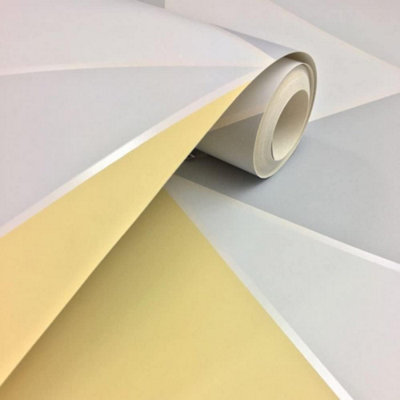Apex Geometric Wallpaper Yellow and Grey Fine Decor FD41991