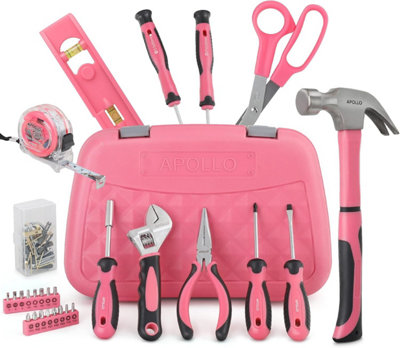 Apollo 67pc Home DIY Tool Kit and Tool Set - Pink Ladies Style Clutch ...