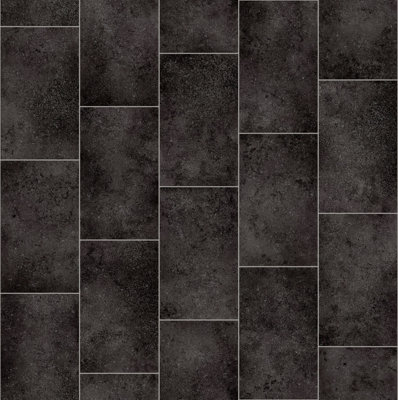 Apollo Black Grey Noir Tile Vinyl Floor 4.5m x 4m