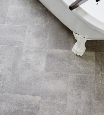 Apollo Herringbone Grey Tile Vinyl Floor 2.5m x 4m