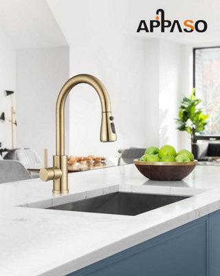 APPASO GOLD PULL-OUT KITCHEN MIXER TAP WITH 3 SPRAY MODES