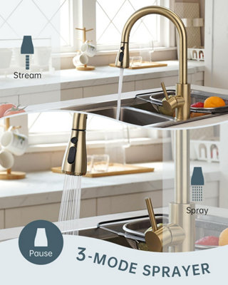 APPASO GOLD PULL-OUT KITCHEN MIXER TAP WITH 3 SPRAY MODES