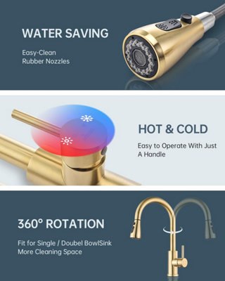 APPASO Gold Pull-Out Kitchen Mixer Tap with 3 Spray Modes