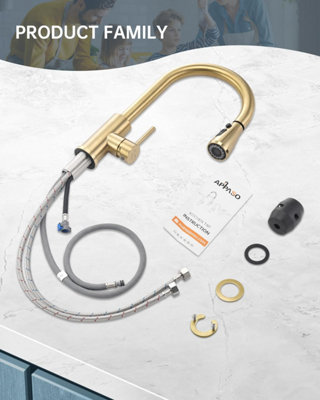 APPASO Gold Pull-Out Kitchen Mixer Tap with 3 Spray Modes