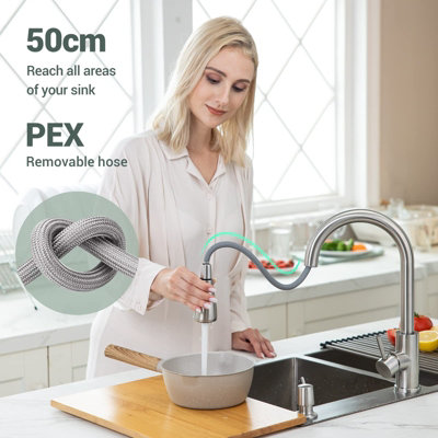 Appaso Kitchen Mixer Tap with Pull Out Spray & 360 Swivel, Brushed ...