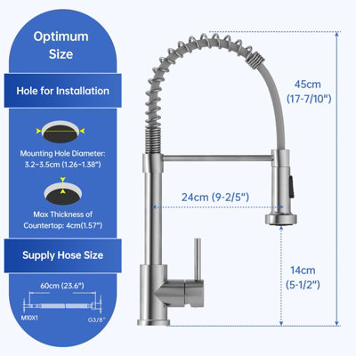 Appaso Kitchen Sink Mixer Tap with Pull Down Sprayer, Commercial ...