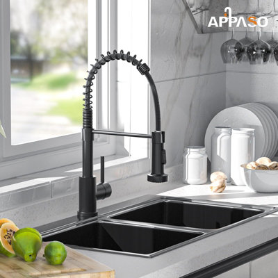 Appaso Kitchen Tap Black with Pull Out Spray 360 Degrees Swivel, Single ...