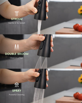 Appaso Matt Black Kitchen Mixer Tap, Pull Out Spray, 3 Functions, Easy Fit