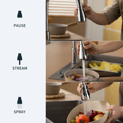 Appaso Stainless Steel Chrome Kitchen Mixer Tap with Pull Out Sprayer ...