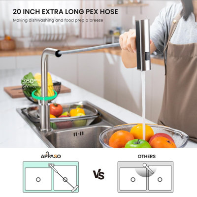 APPASO Waterfall Kitchen Mixer Tap with Pull Out Spray 360 Swivel ...