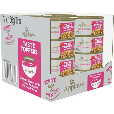Applaws Taste Toppers Natural Wet Dog Food Chicken with Ham & Veg 72 x ...