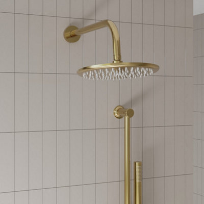 Apres Brushed Brass Round Handle, Head & Handset Riser Kit