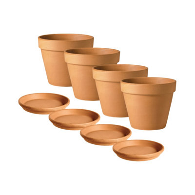 APTA Verona 13cm Pots with Saucers (Set of 4) - Rustic Indoor & Outdoor ...
