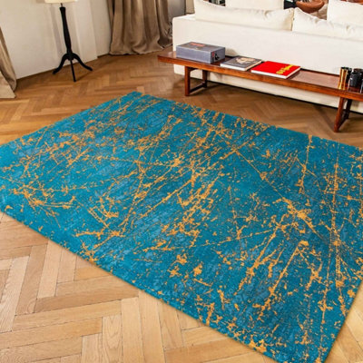 Aqua Flatweave Anti-slip Abstract Luxurious Modern Living Room and ...