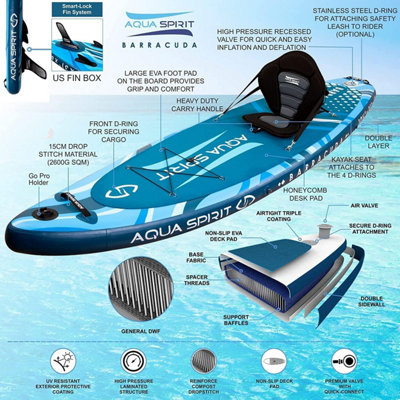 AQUA SPIRIT 10FT 6" x 15cm iSUP Inflatable Stand up Paddle Board for ...