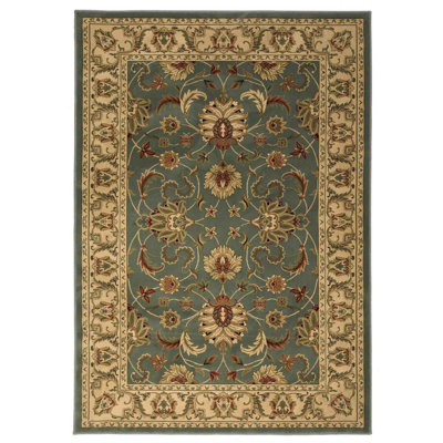 Aqua Traditional Rug, Bordered Rug, 8mm Thickness Floral Rug, Persian ...