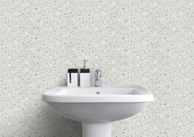 Aquaclad Bathroom Cladding - White Sparkle 2.6m - Offer includes panels, 1 adhesive & 1 edge trim