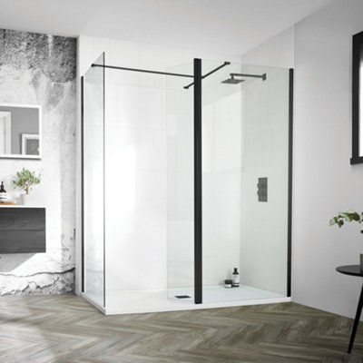 Aquadart Clear Glass Wetroom Flipper Shower Panel Screen 300mm Matt Black