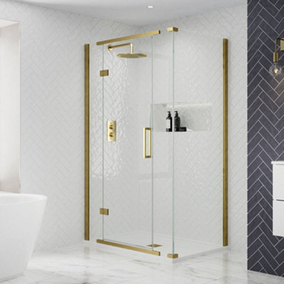 Aquadart Inline Hinge Shower Door Metal Pack Bathroom 1200mm Brushed Brass