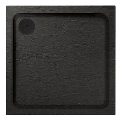 Aquadart Luxury Black Slate Effect Shower Tray - Black Waste - Square ...