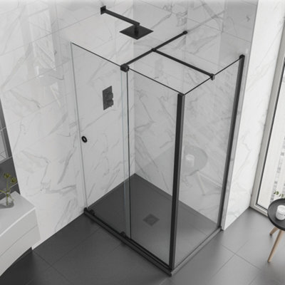 Aquadart Rolla8 Wetroom Glass Shower Sliding Side Panel 760mm Matt Black