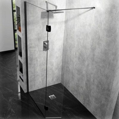 Aquadart Wetroom 10 Clear Glass Hinged Return Shower Panel 2000mm Brass
