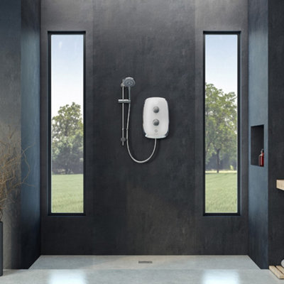 Aqualisa 8.5kw eMotion Arctic White Electric Shower Digital Display + Riser