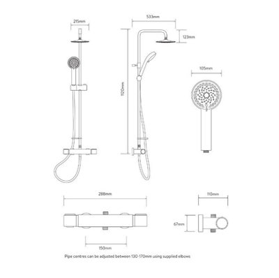 Aqualisa MD110SC Midas 110 Safe Touch Thermostatic Dual Outlet Column ...
