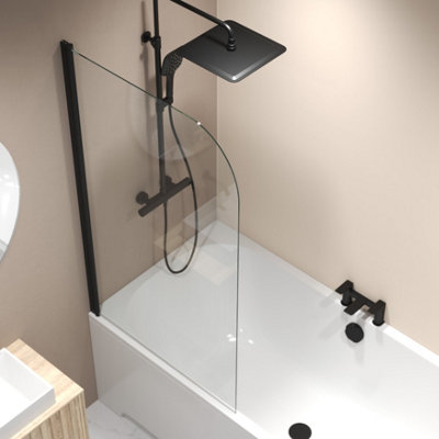 Aqualux 6mm Radius Bathscreen 1500x900 Matt Black