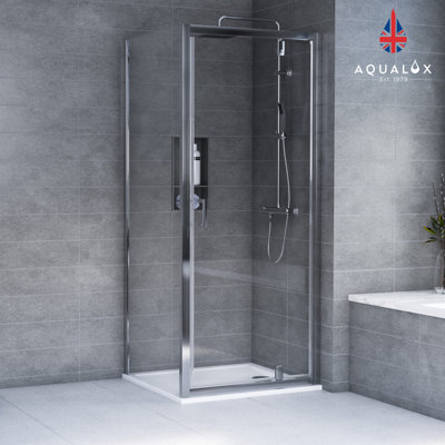 Aqualux Edge 6 KIT 6mm Pivot Door + Side Panel + Tray + Waste 900 x 900 ...