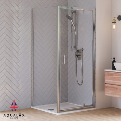 Aqualux Edge 8 KIT 8mm Pivot Door + Side Panel + Tray + Waste 900 x 900 ...