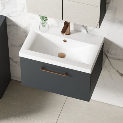 Aquarius Brisbane 600mm Wall Hung 1 Drawer Vanity Unit with 1 Tap Hole ...