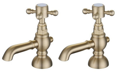 Aquarius Chic Basin Pillar Taps Brushed Brass