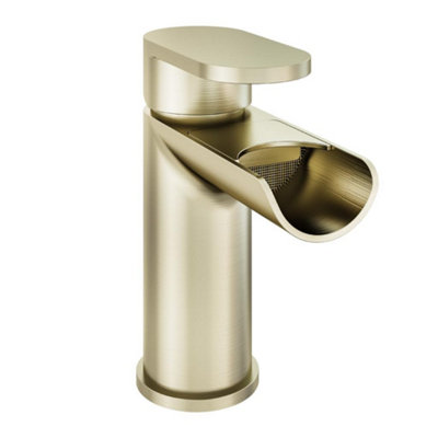 Aquarius Horseshoe Waterfall Basin Mono Tap inc Waste Brushed Brass ...