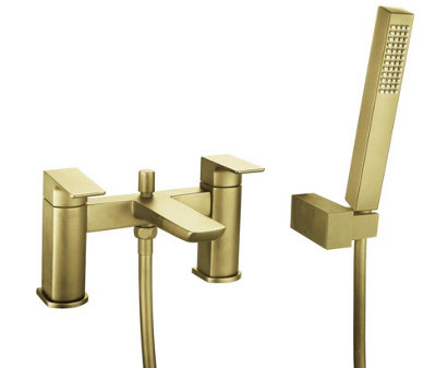 Aquarius Hydro Bath Shower Mixer Tap inc Kit Brushed Brass | DIY at B&Q