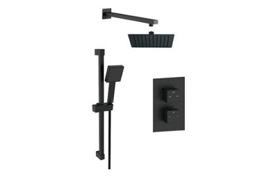 Aquarius Modern Square Shower Bundle with Riser Black AQBND0126