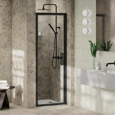 Aquarius Pluvia 8mm Pivot Shower Door - 900 x 2000mm - Black