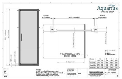 Aquarius Pluvia 8mm Pivot Shower Door - 900 x 2000mm - Black