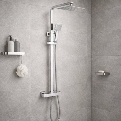 Aquarius RainLux Cool Touch Exposed Adjustable Height Square Shower Chrome