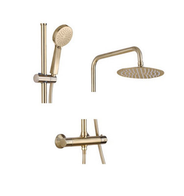 Aquarius Round Thermostatic Adjustable Overhead Shower and Kit Brushed ...
