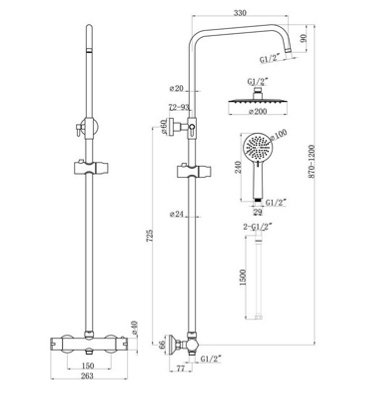 Aquarius Round Thermostatic Adjustable Overhead Shower and Kit Brushed ...