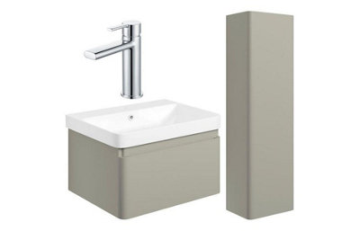Aquarius Sophie 605mm Matt Latte Wall Hung Vanity Unit, Tall Boy ...